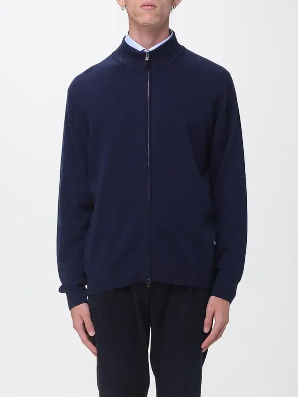 Canali Wool And Cashmere Blend Mock Neck Zip-up Cardigan - Blue