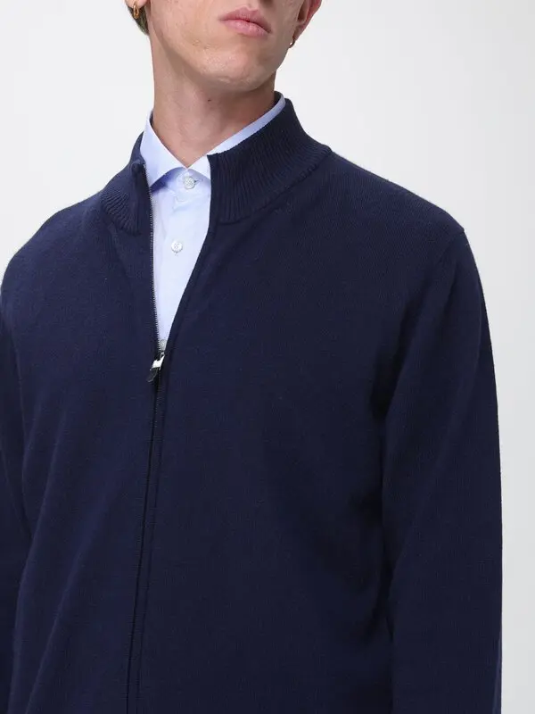 Canali Wool And Cashmere Blend Mock Neck Zip-up Cardigan - Blue