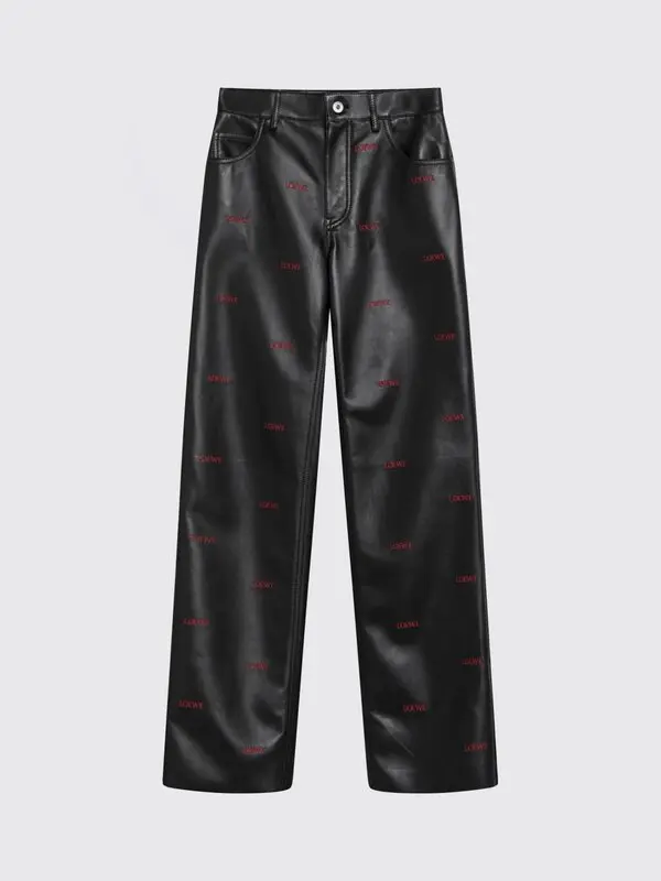 Loewe High-waisted Straight Trousers In Nappa Lambskin With Embroidered Logo