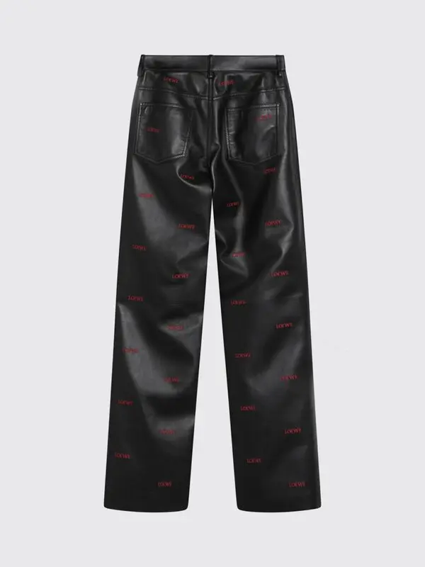 Loewe High-waisted Straight Trousers In Nappa Lambskin With Embroidered Logo