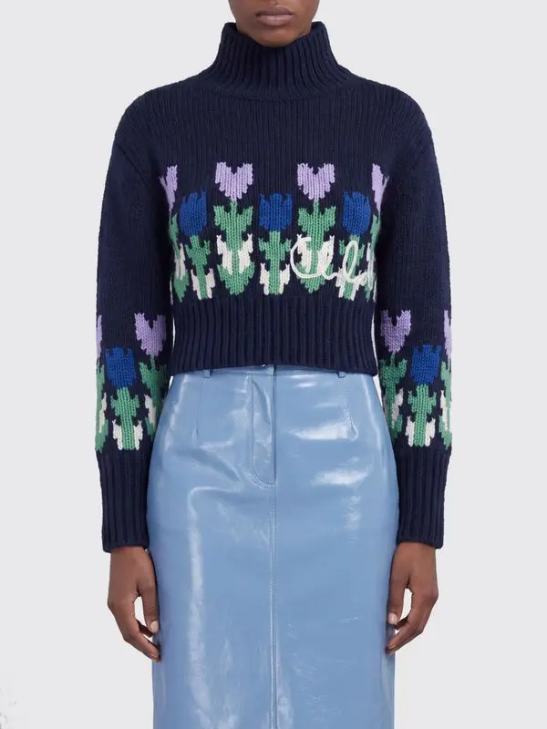Chloé Cropped Floral Jacquard Wool Turtleneck Jumper