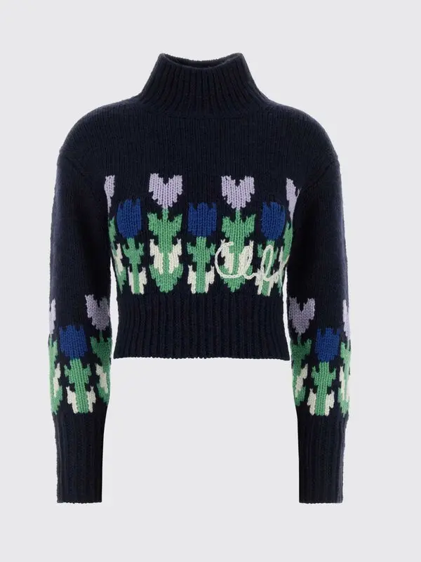 Chloé Cropped Floral Jacquard Wool Turtleneck Jumper
