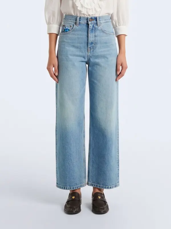Chloé Mid-rise Wide-leg Jeans In Cotton Denim With Embroidery