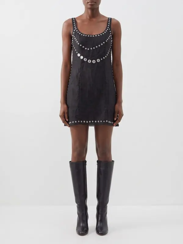 Gimaguas Gimagguas Off-the-shoulder Studded Silk Sheath Mini Dress