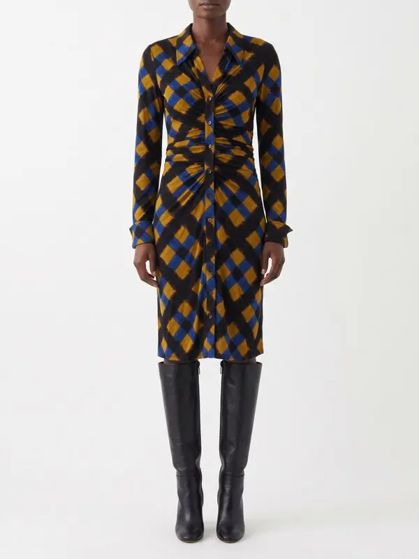 Diane Von Furstenberg Diamond Print Viscose Midi Shirt Dress