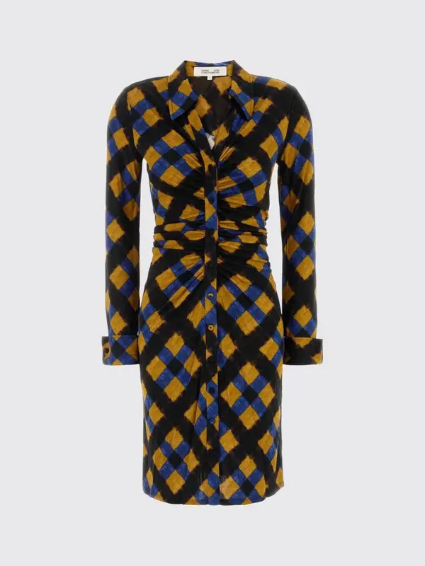 Diane Von Furstenberg Diamond Print Viscose Midi Shirt Dress