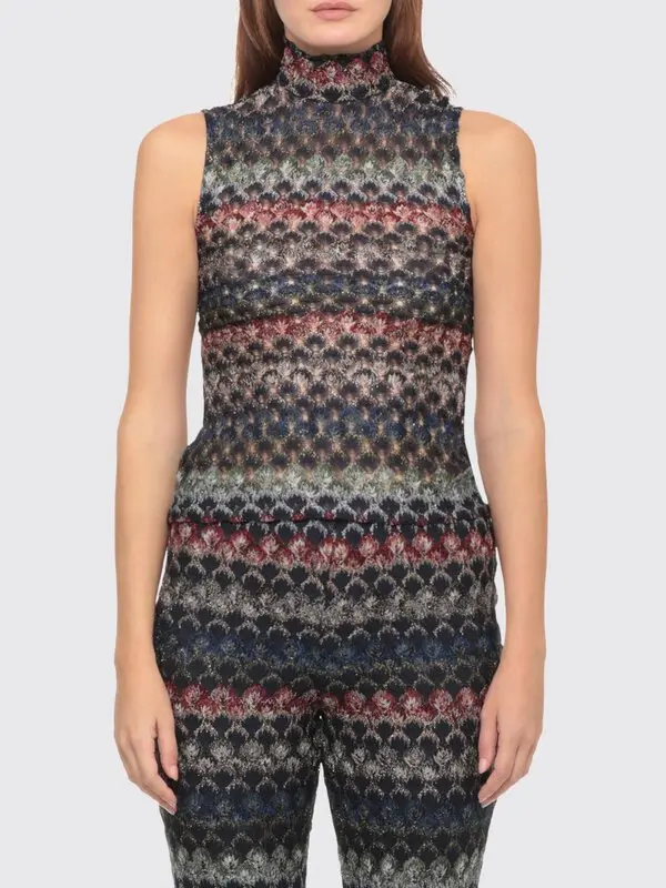 Missoni Zigzag Jersey Turtleneck Top With Open Shoulders