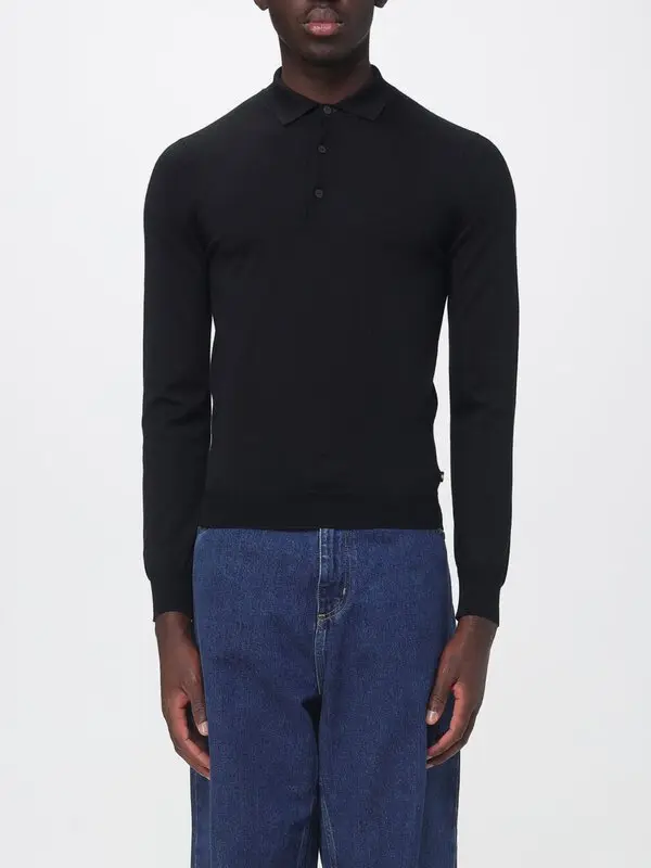 K-WAY Long-sleeve Knit Polo In Silk With A Slim Fit And Ribbed Collar - Black