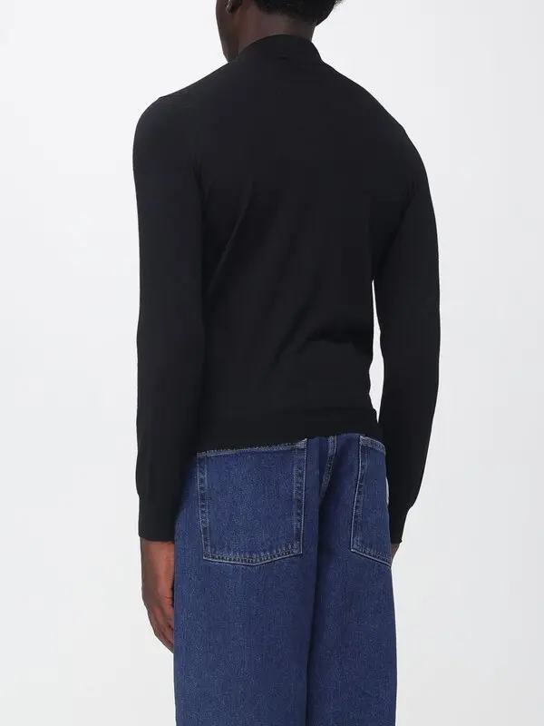 K-WAY Long-sleeve Knit Polo In Silk With A Slim Fit And Ribbed Collar - Black