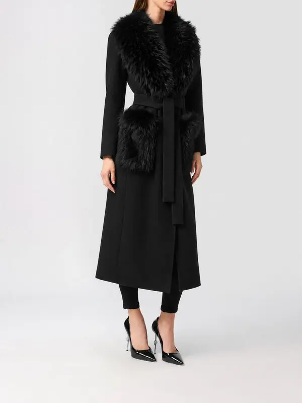 Philipp Plein Long Wool Robe Coat With Fur Collar