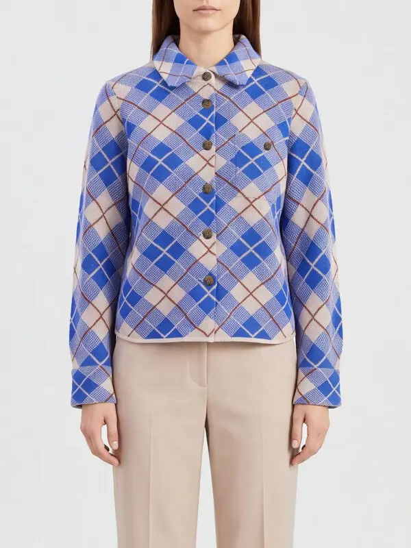 Guest In Residence Argyle Pattern 100% Cashmere Shirt Cardigan - Brown