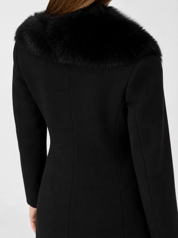 Philipp Plein Double-breasted Long Coat In Wool And Cashmere With Fur Collar