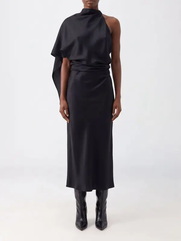 RÓHE Draped One-shoulder Wool-blend Midi Sheath Dress