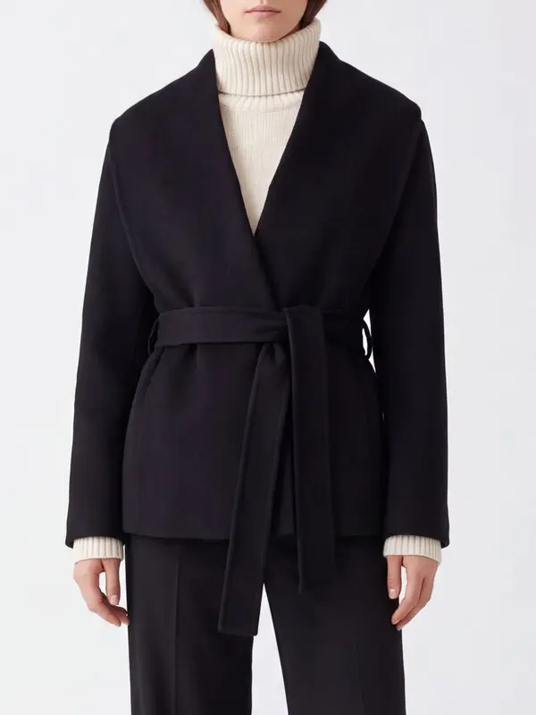 Calvin Klein Short Wool Blend Robe Coat With Tie-waist Belt
