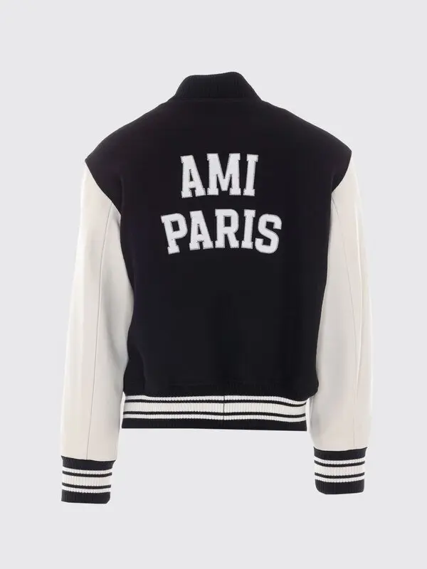 AMI Paris Wool Bomber Jacket With Back Logo And College Collar