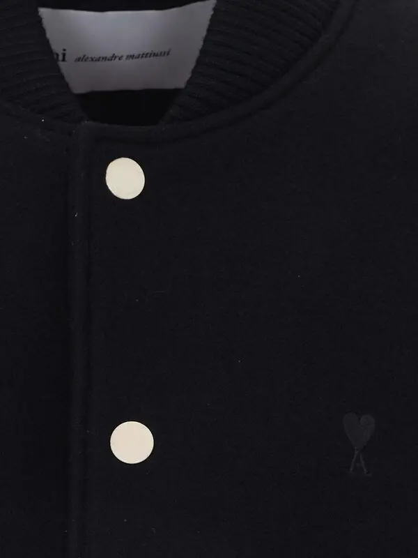 AMI Paris Wool Bomber Jacket With Back Logo And College Collar