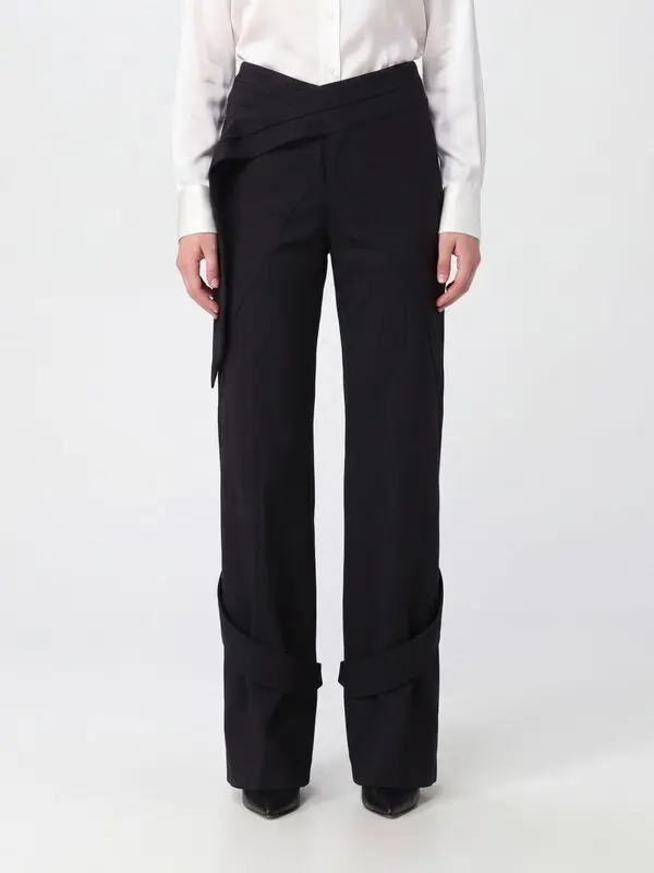 Blumarine Low-rise Straight Trousers In Wool Blend With Straps