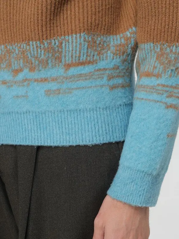 PAURA Wool High Neck Jumper With Zip And Bicolour Abstract Pattern