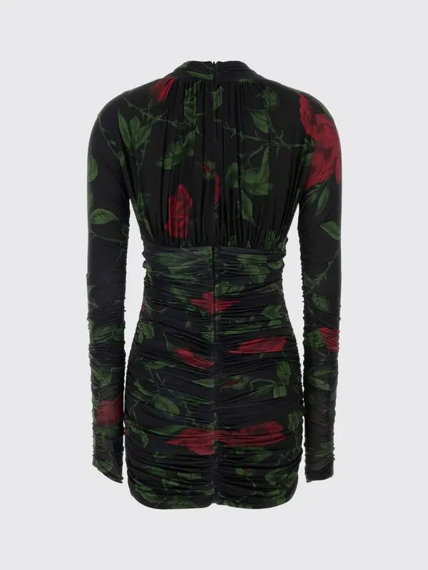 Blumarine Draped Sheath Mini Dress With Floral Pattern And V-neck