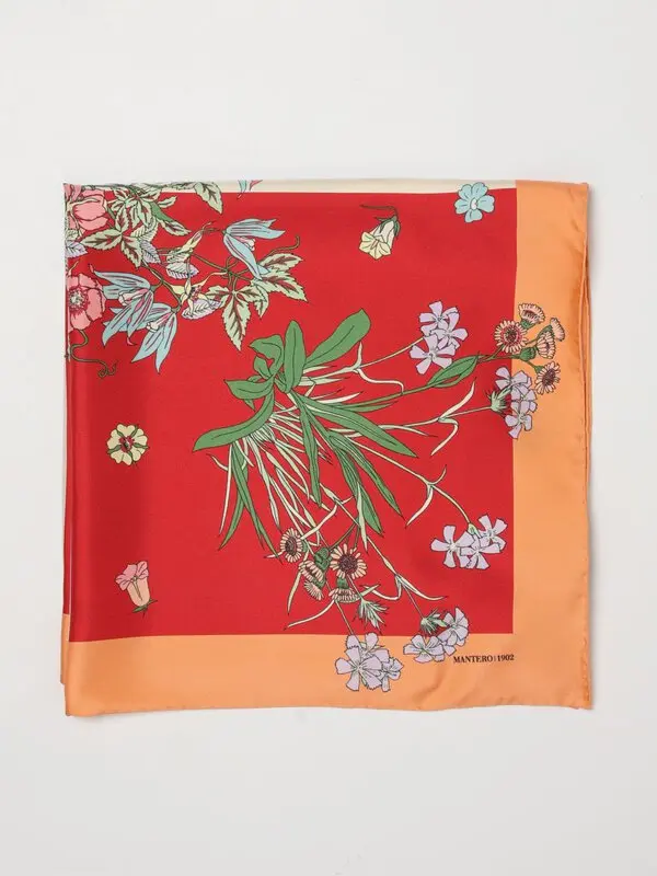 MANTERO 1902 Square Silk Twill Foulard With Romantic Floral Print - Red