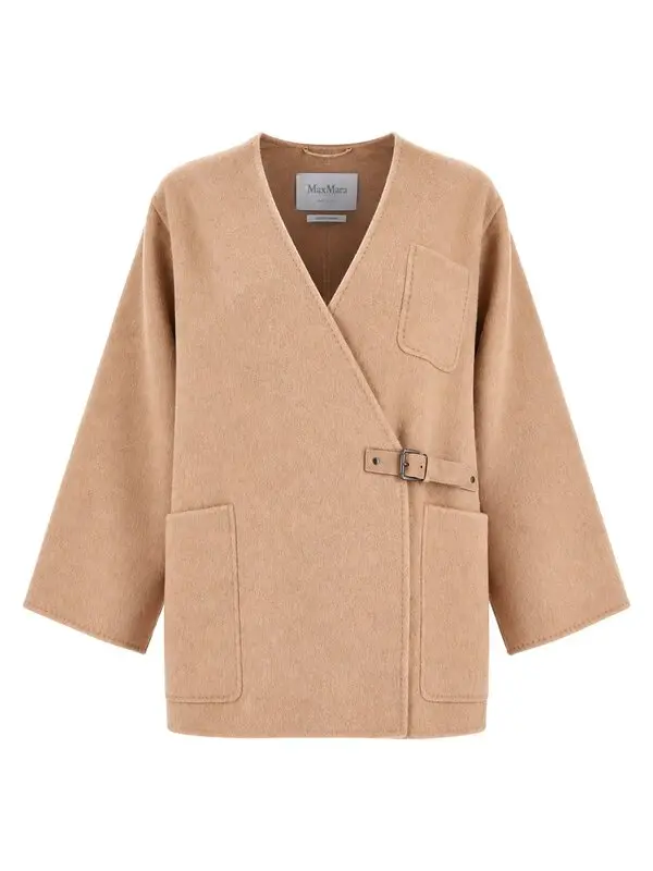 Max Mara Cappotto Cardigan In Cammello E Mohair