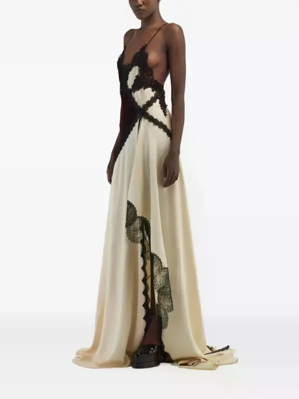 Roberto Cavalli Lace-trim Panelled A-line Maxi Gown Dress