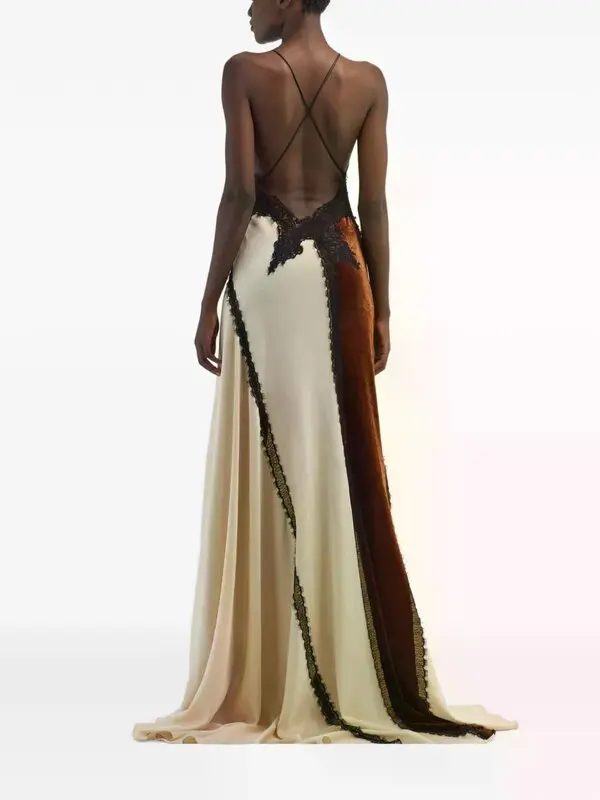 Roberto Cavalli Lace-trim Panelled A-line Maxi Gown Dress