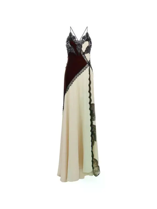 Roberto Cavalli Lace-trim Panelled A-line Maxi Gown Dress - Neutrals