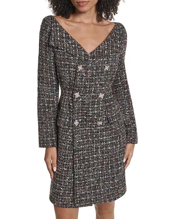 Karl Lagerfeld Paris Metallic Tweed Coat Dress