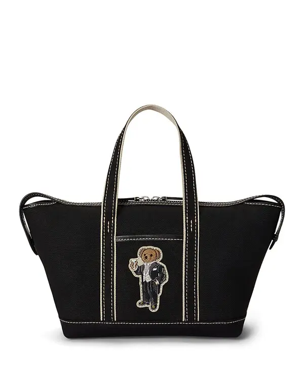 Polo Ralph Lauren Polo Bear Embroidered Canvas & Leather Small Shopper Tote - Black