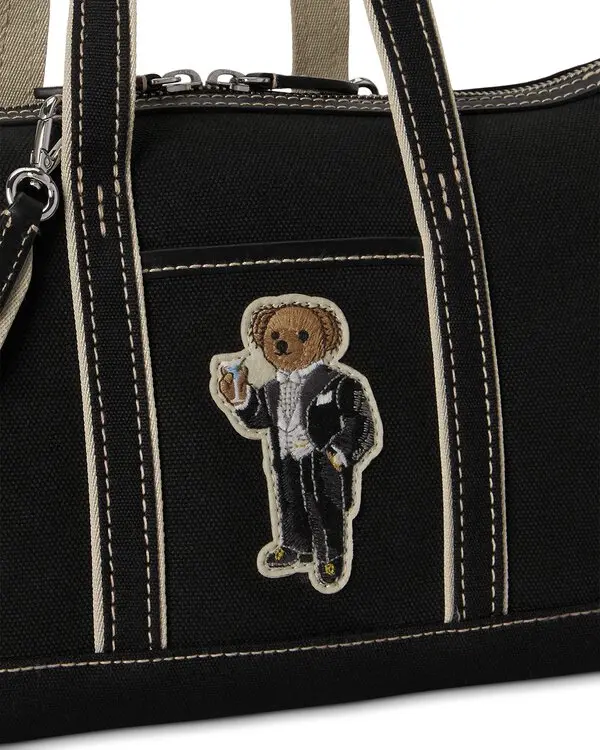 Polo Ralph Lauren Polo Bear Embroidered Canvas & Leather Small Shopper Tote - Black