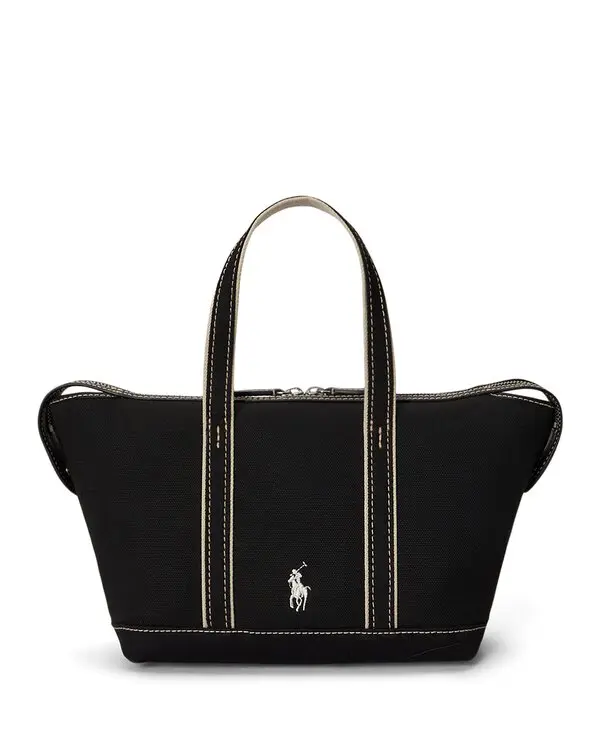 Polo Ralph Lauren Polo Bear Embroidered Canvas & Leather Small Shopper Tote - Black