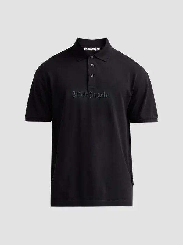 Palm Angels Logo Spray Cotton Polo Shirt - Black Grey