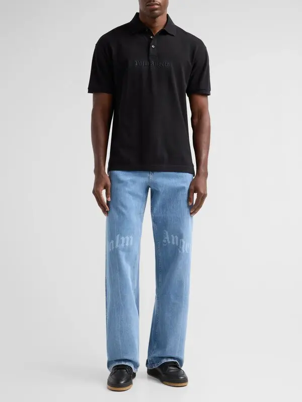 Palm Angels Logo Spray Cotton Polo Shirt