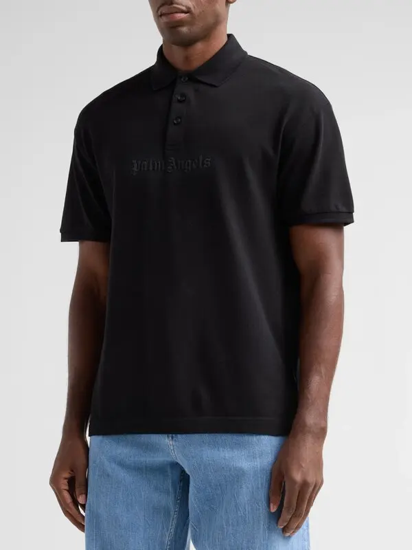 Palm Angels Logo Spray Cotton Polo Shirt
