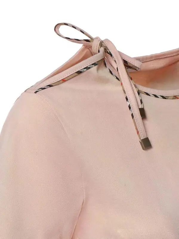 Burberry Check-trim Tie-detail T-shirt - Pink