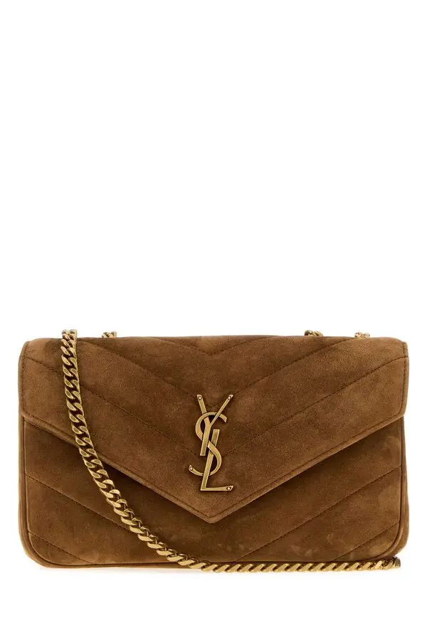 Saint Laurent Mini Loulou Shoulder Bag In Camel Suede With Antiqued Gold-tone Hardware - Brown