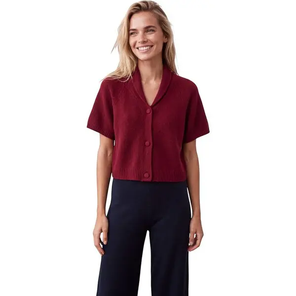 BRODIE CASHMERE Christina 100% Cashmere Cropped Cardigan - Cherry Lacquer