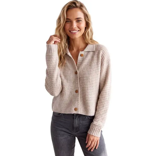 BRODIE CASHMERE Ottoman Open Stitch Polo Cardigen