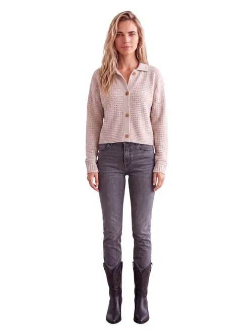 BRODIE CASHMERE Ottoman Open Stitch Polo Cardigen