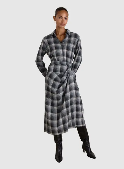 Baukjen Collared Tie-waist Midi Dress - Grey Check