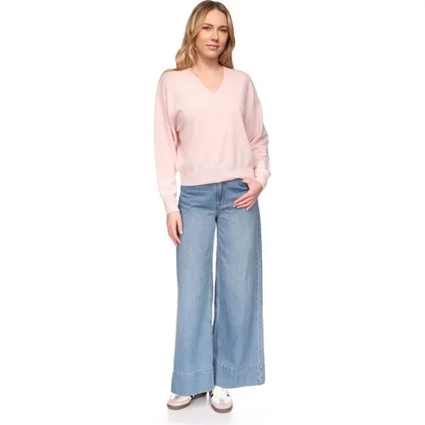 BRODIE CASHMERE Indya V-neck Merino Blend Sweater - Blushing Bride