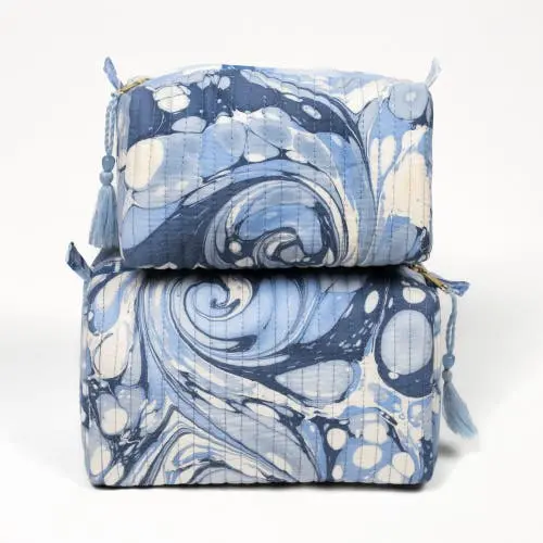 INNER CHILD Ocean Wave Hand Marbled Cosmetic Bag - Blue