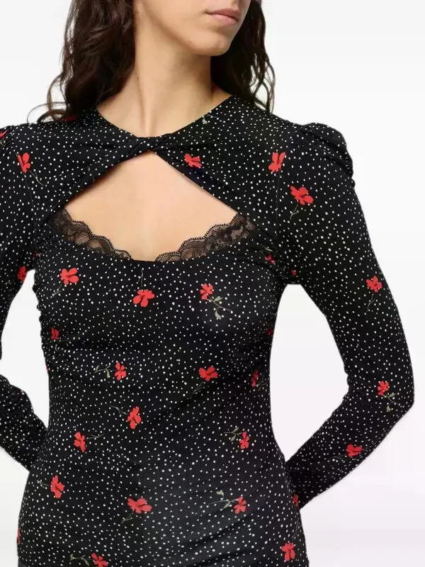 MAR DE MARGARITAS Floral-print Lace-trim Top - Black