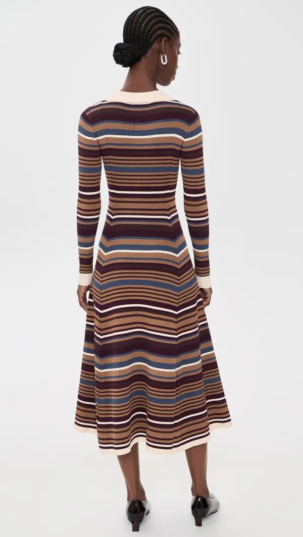 Moon River Stripe Collared Long Sleeve Dress
