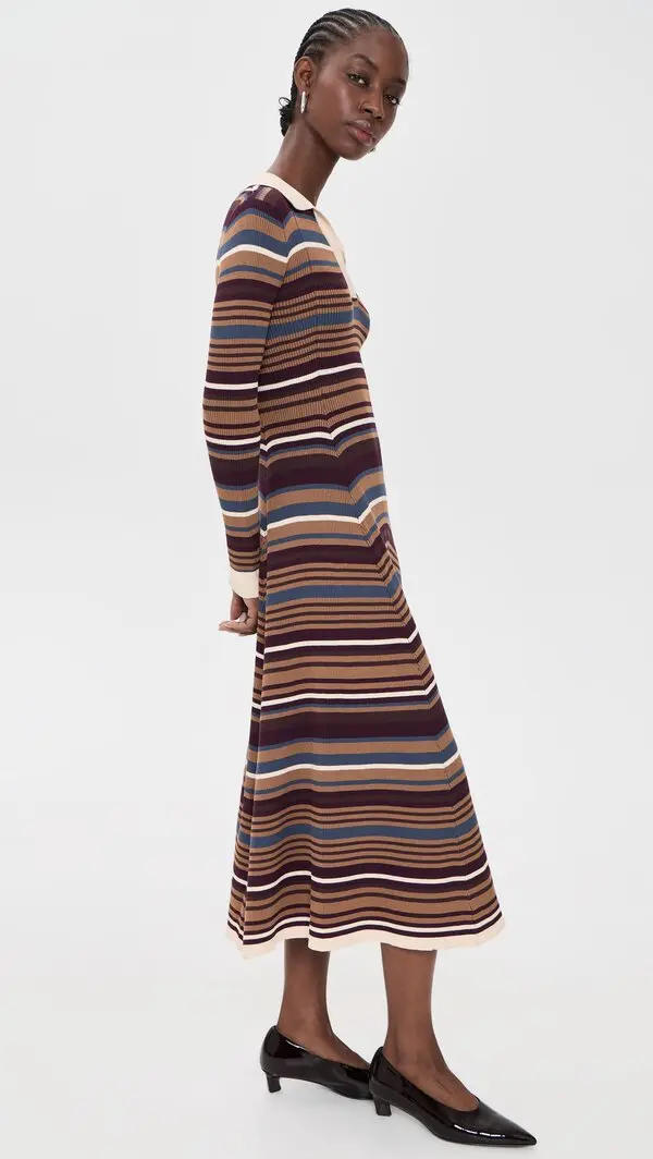Moon River Stripe Collared Long Sleeve Dress