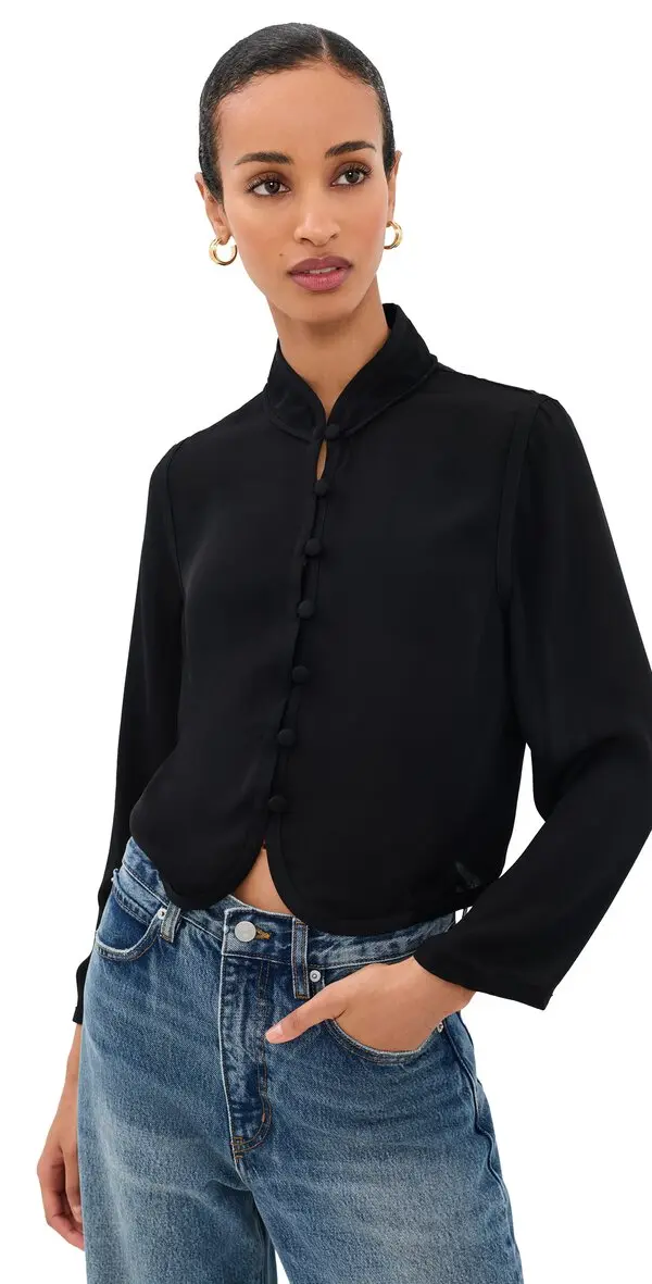 FRAME The Silk Salon Top - Black
