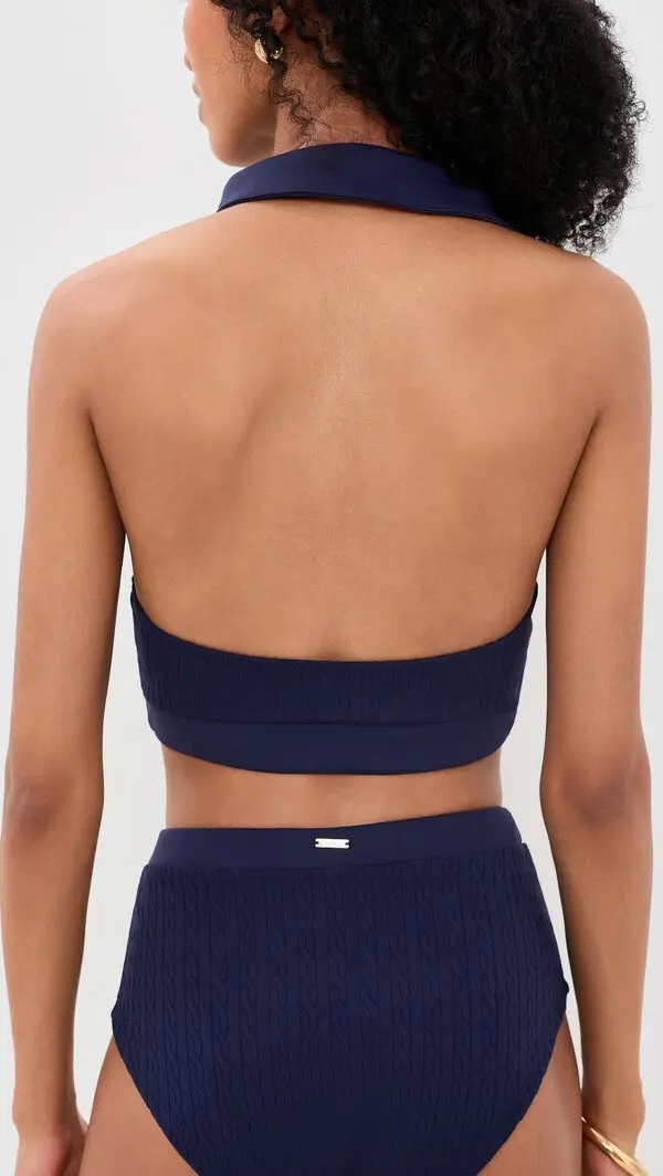 L'AGENCE Halter Swim Top With Gold Branded Buttons