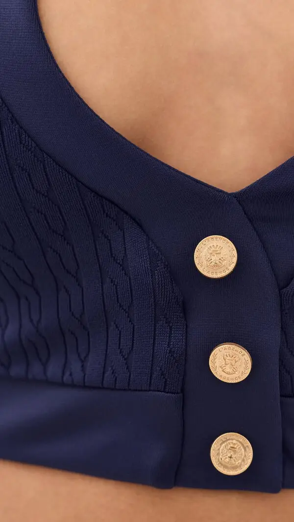L'AGENCE Halter Swim Top With Gold Branded Buttons