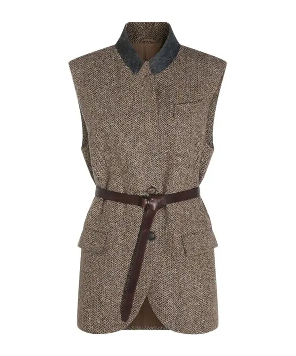 Brunello Cucinelli Chevron Belted Vest - Yellow